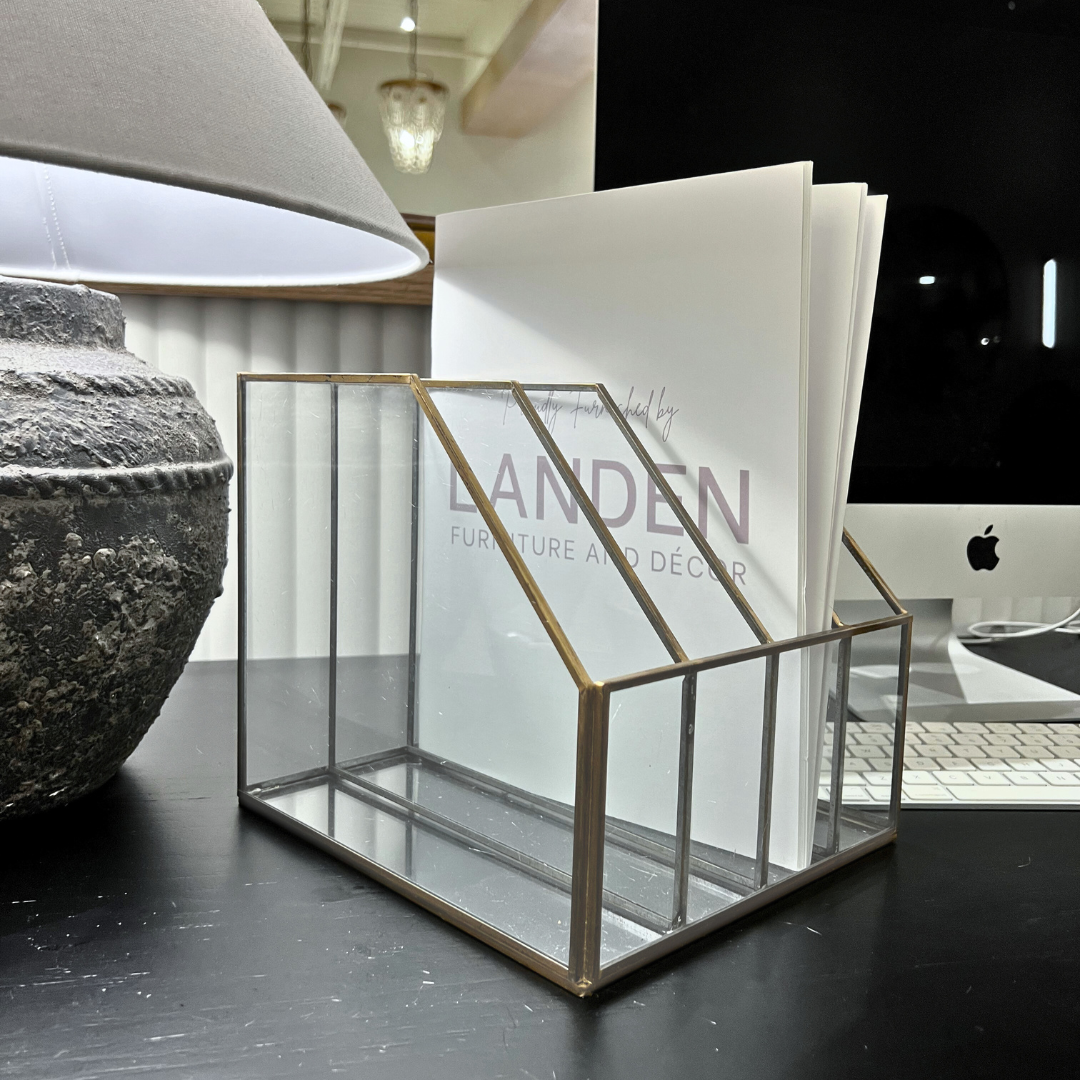 Fred File Folder - Gold Metal and Glass– Landen Furniture & Decor