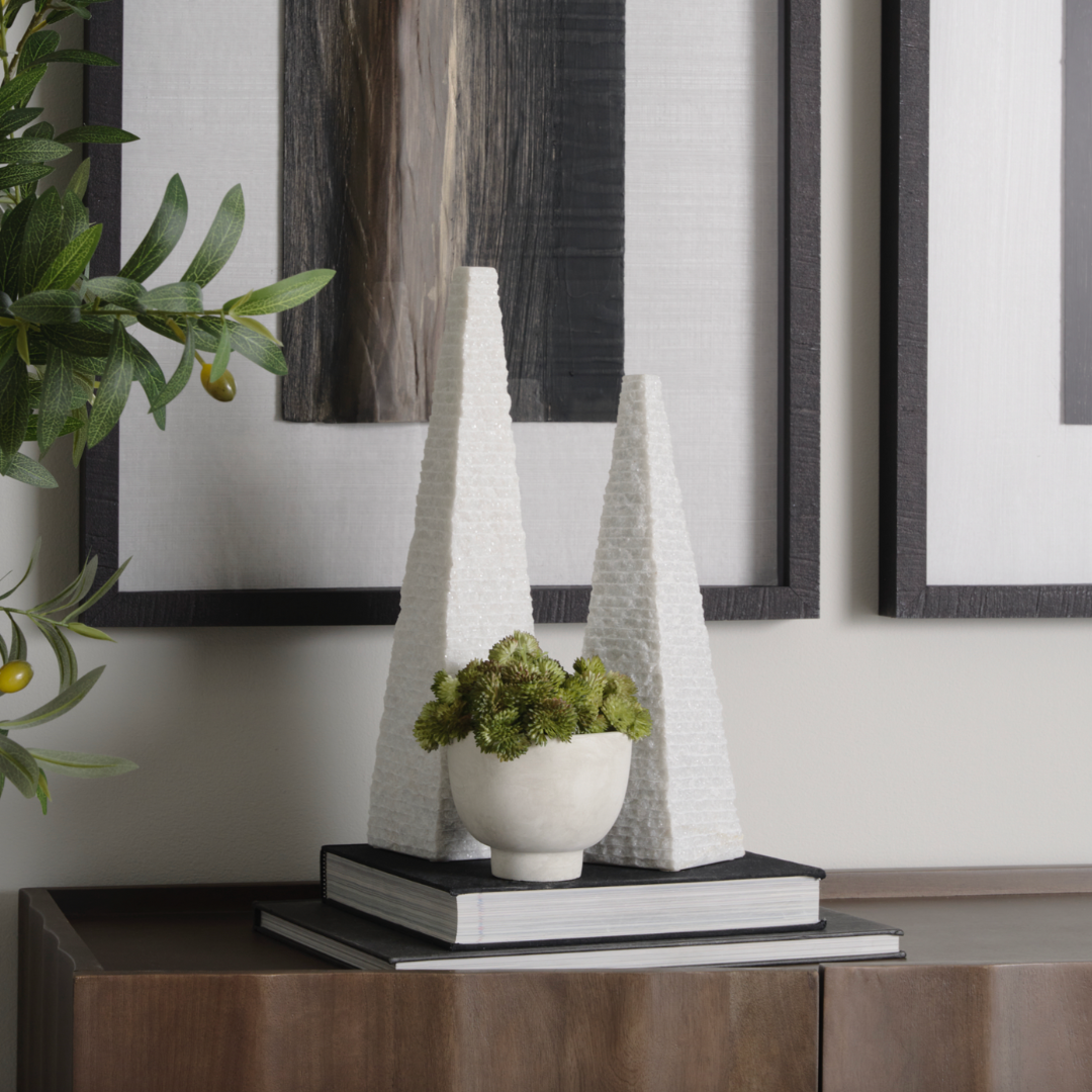 Pyramid White Rough Marble Obelisk– Landen Furniture & Decor
