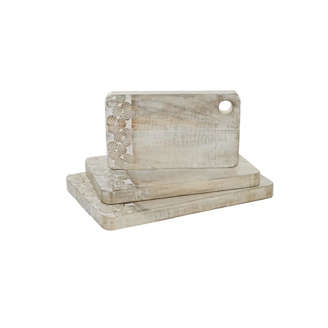 Wood Floral Intricately Carved Cutting Board - Whitewash– Landen ...