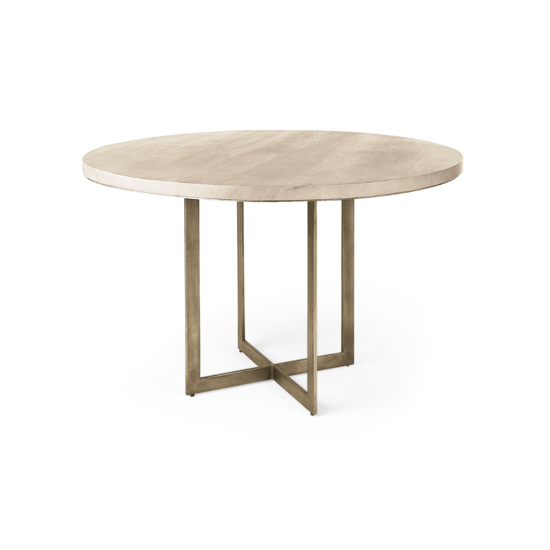 Faye Dining Table, Round, Beige Finished Wood– Landen Furniture & Decor